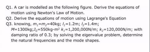 Solved Q1. A car is modelled as the following figure. Derive | Chegg.com