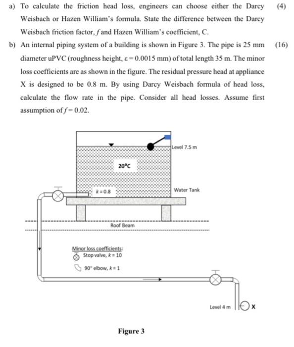 Solved a) To calculate the friction head loss, engineers can | Chegg.com