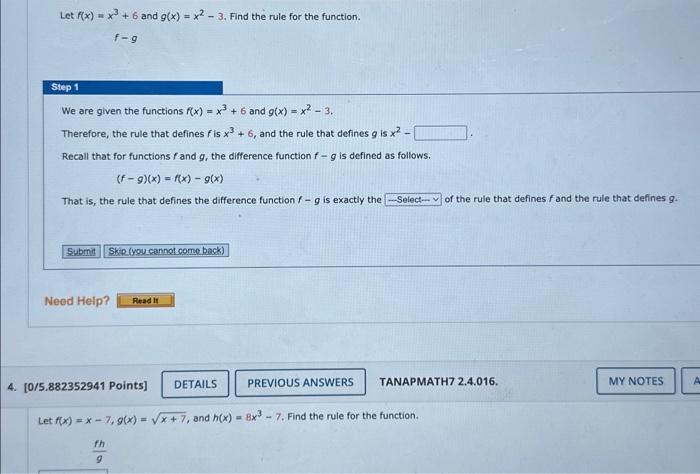 Solved Let f(x)=x3+6 and g(x)=x2−3. Find the rule for the | Chegg.com