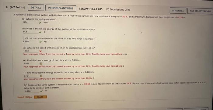 Solved A horizontal block-spring system with the block on a | Chegg.com