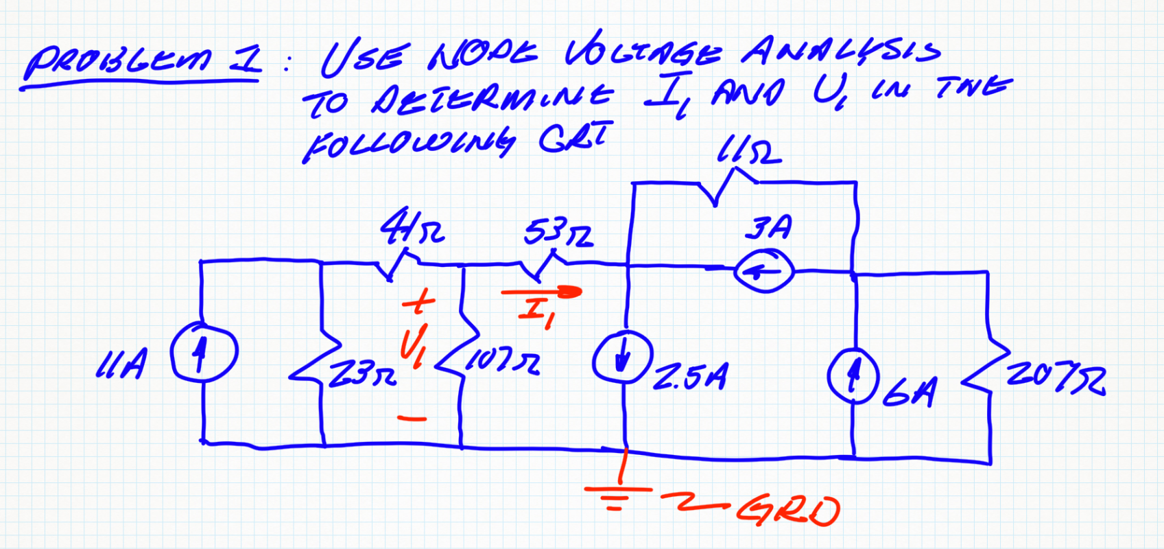 Solved PROBLEM 1: USE NODE VOLTAGE ANALYSISTO DETERMINE I_1, | Chegg.com