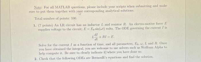 Solved Note: For all MATLAB questions, please include your | Chegg.com