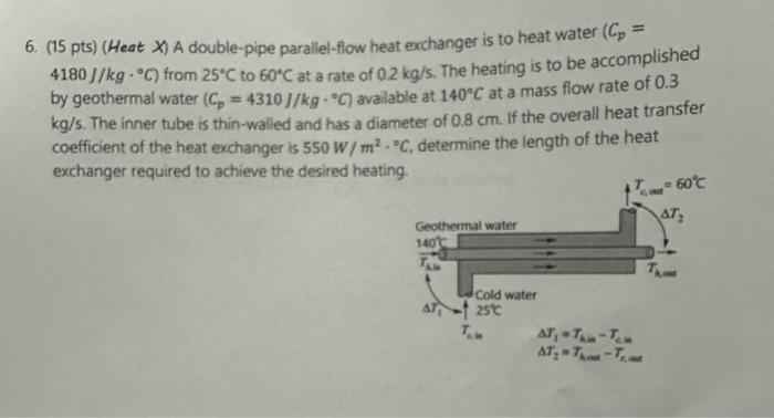 Solved 6. (15 pts) (Heat X A A double-pipe parallel-flow | Chegg.com