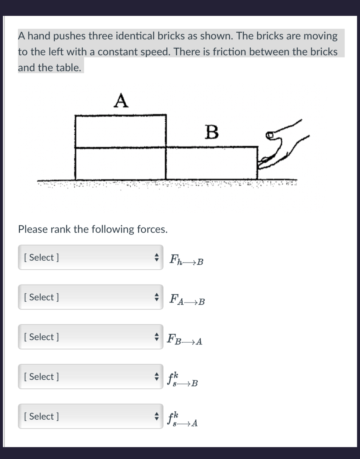 Solved A hand pushes three identical bricks as shown. The | Chegg.com