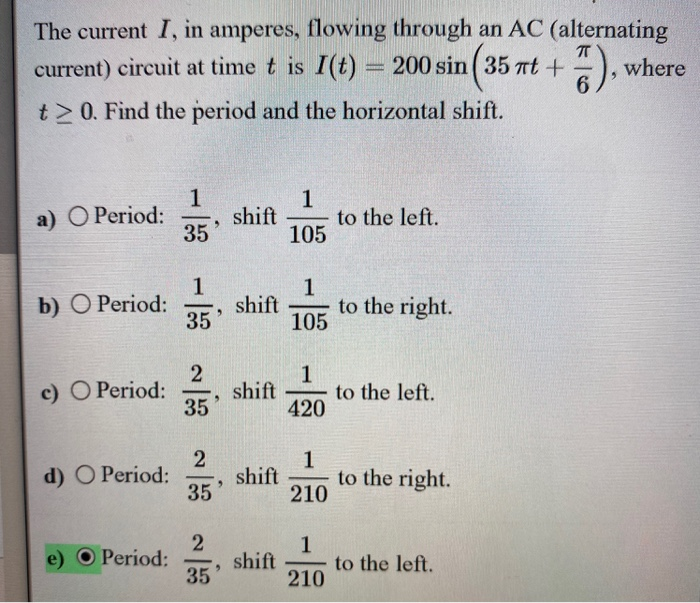 Solved The current I, in amperes, flowing through an AC | Chegg.com