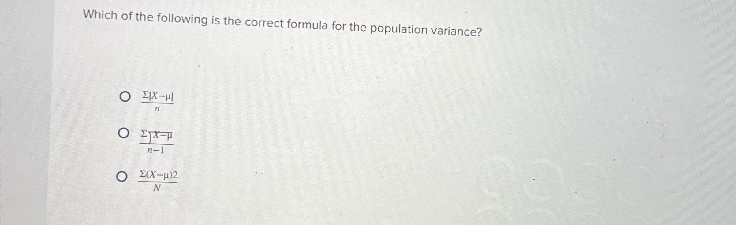 Solved Which of the following is the correct formula for the | Chegg.com