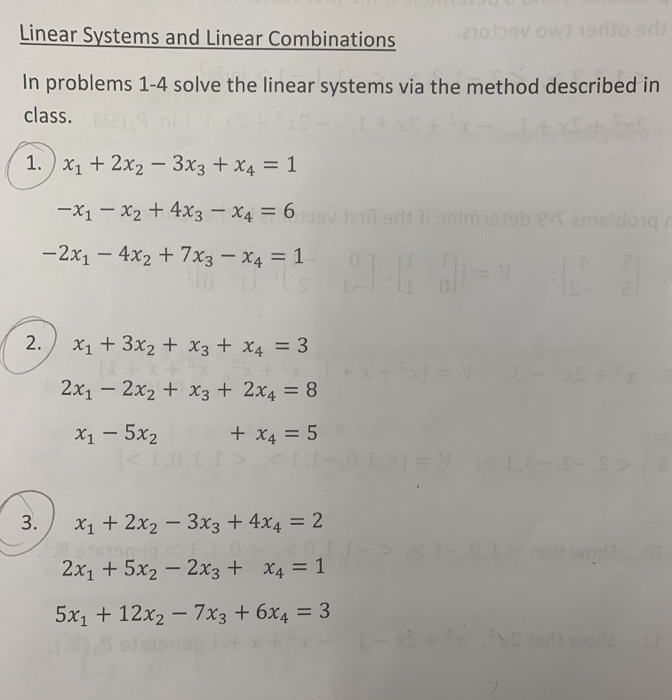 Solved Linear Systems and Linear Combinations In problems | Chegg.com