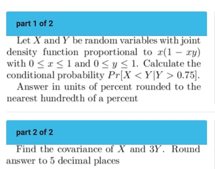 Solved part 1 of 2 Let X and Y be random variables with | Chegg.com