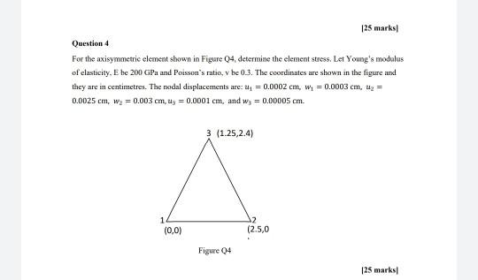 Solved 125 marks Question 4 For the axisymmetric element | Chegg.com