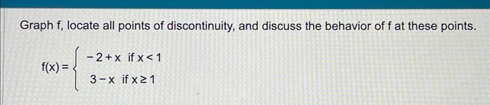 Solved Graph f, ﻿locate all points of discontinuity, and | Chegg.com