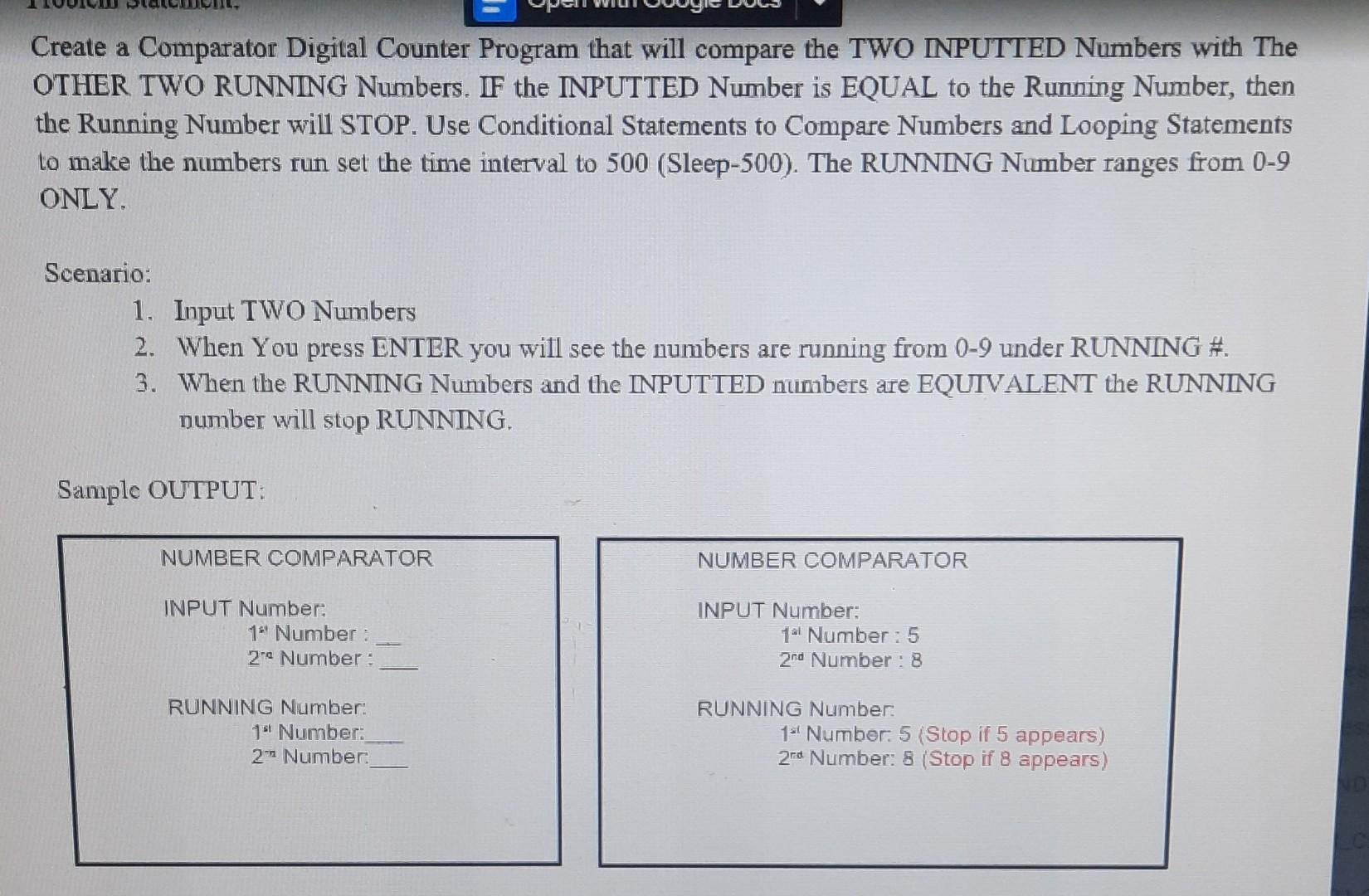 Solved Create a Comparator Digital Counter Program that will | Chegg.com