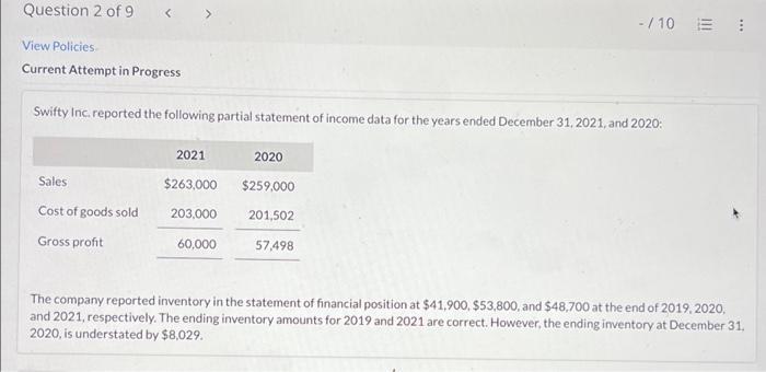 Solved View Policies Current Attempt in Progress Swifty Inc, | Chegg.com