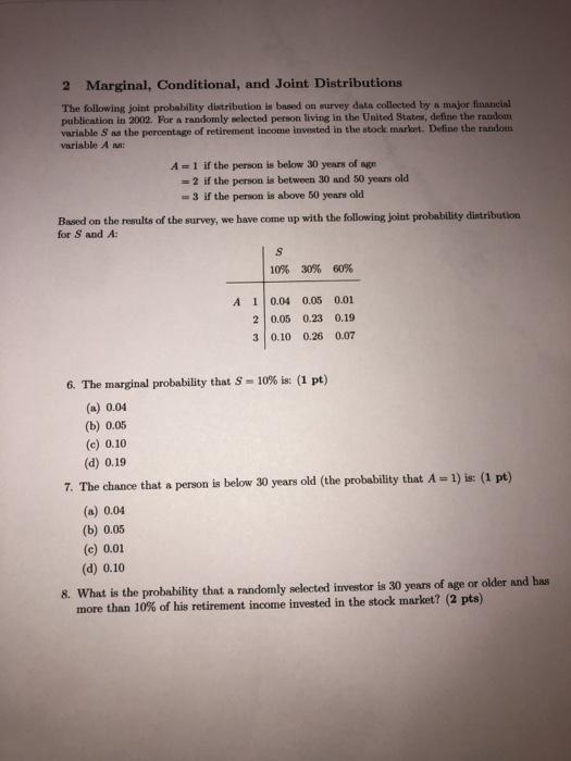 Solved 2 Marginal. Conditional and Joint Distributions 100 | Chegg.com