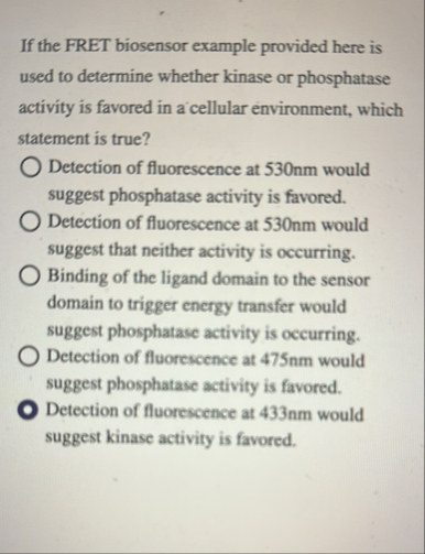 Solved If the FRET biosensor example provided here is used | Chegg.com