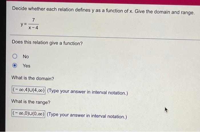 Solved Decide whether each relation defines y as a function | Chegg.com