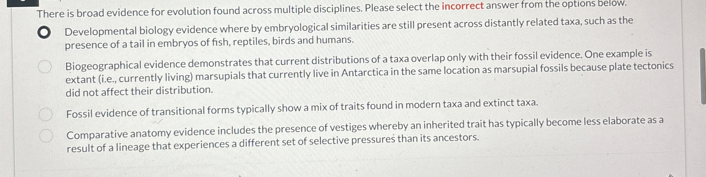 Solved There is broad evidence for evolution found across | Chegg.com
