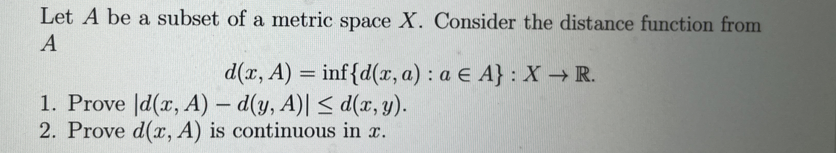 Solved Let A ﻿be A Subset Of A Metric Space X ﻿consider The