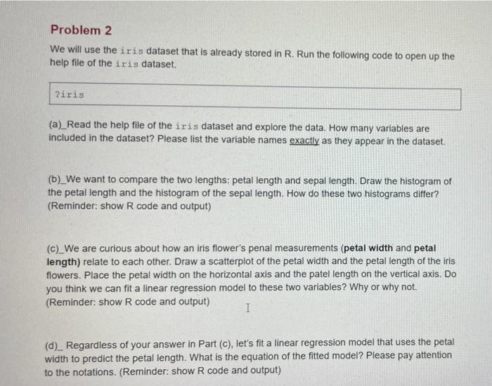 Solved We will use the iris dataset that is already stored | Chegg.com