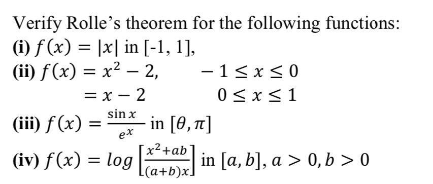 Solved = = - Verify Rolle’s theorem for the following | Chegg.com