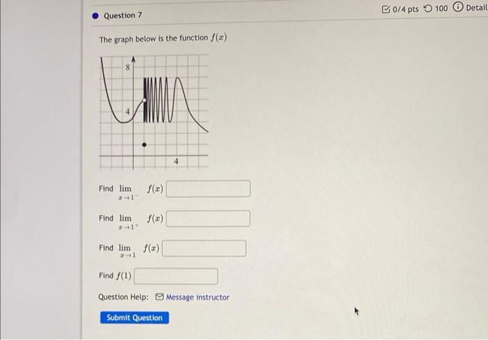 Solved The graph below is the function f(x) Find limx→1−f(x) | Chegg.com