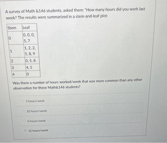 Solved A survey of Math \&146 students, asked them: "How | Chegg.com