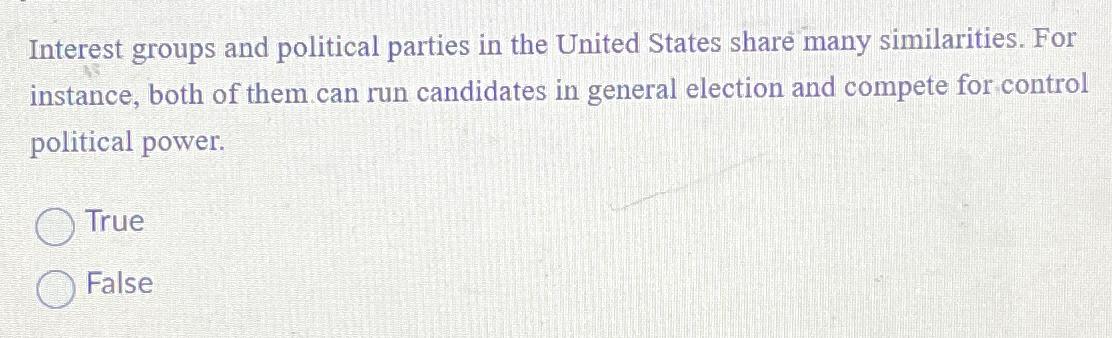 Solved Interest groups and political parties in the United | Chegg.com