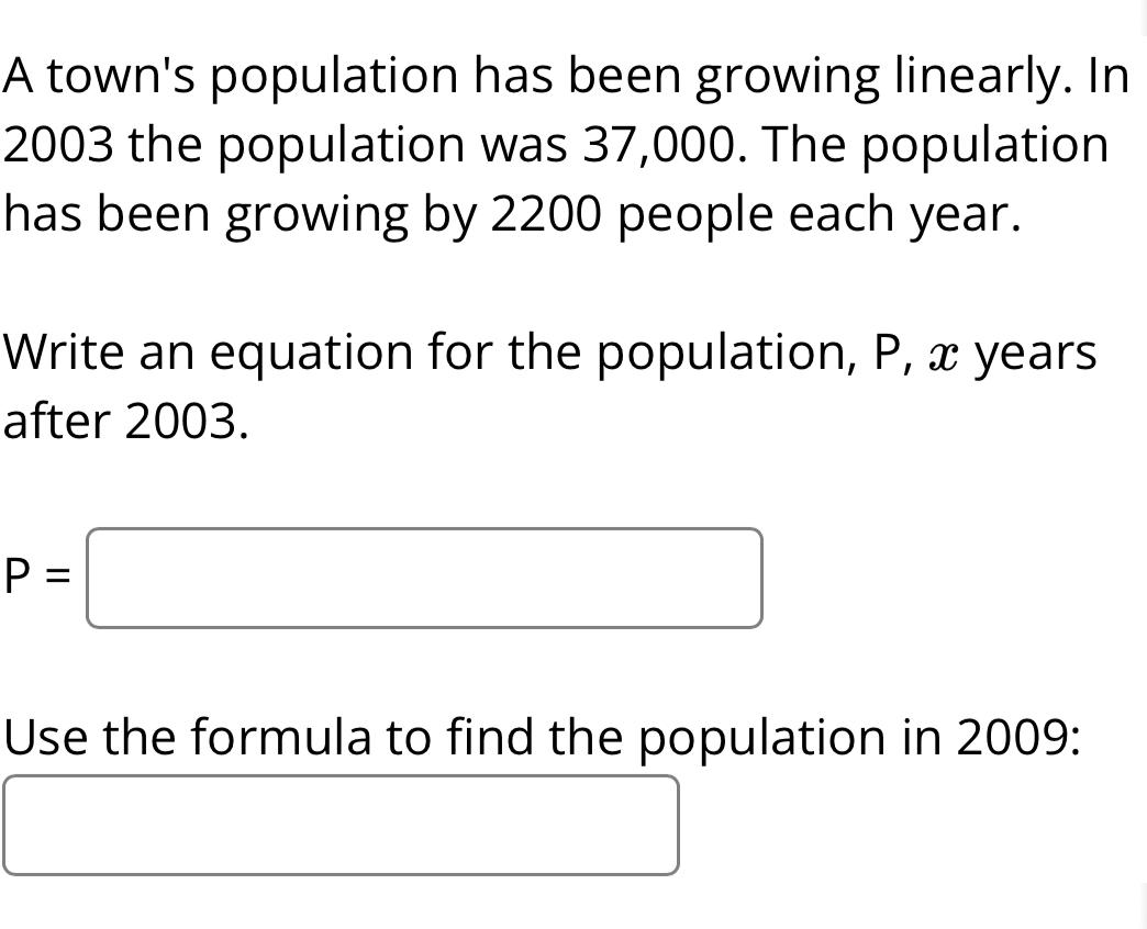 Solved A town's population has been growing linearly. In | Chegg.com
