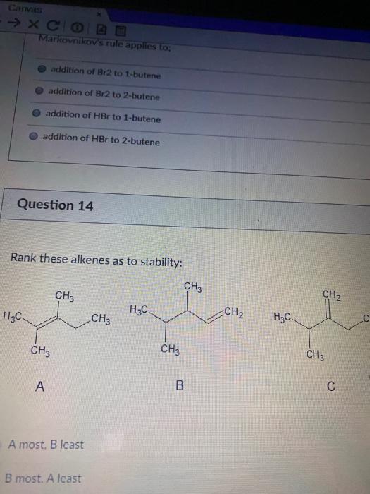 Solved Canvas → X CO 2 Markovnikov's rule applies to: | Chegg.com