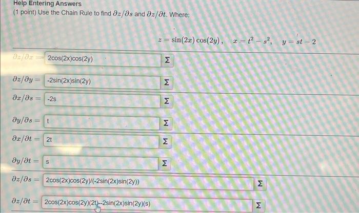 Solved Help Entering Answers ( 1 point) Use the Chain Rule | Chegg.com