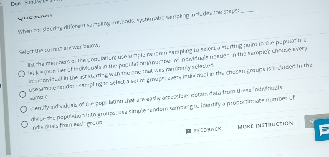 When considering different sampling methods, | Chegg.com
