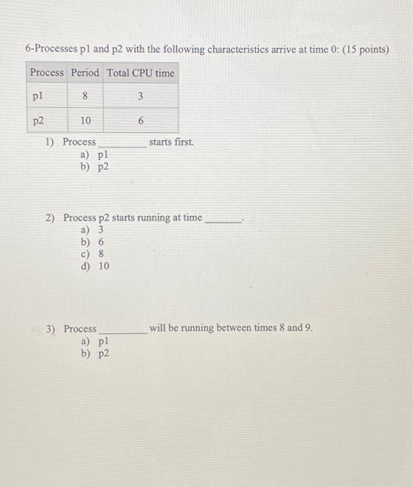 Solved 6-Processes pl and p2 with the following | Chegg.com