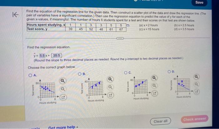 Solved Find the equation of the regression line for the | Chegg.com