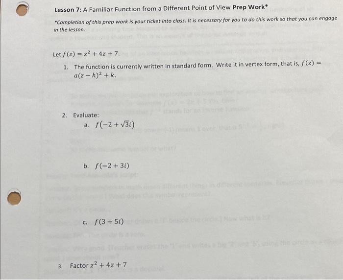 Solved Lesson 7: A Familiar Function from a Different Point | Chegg.com