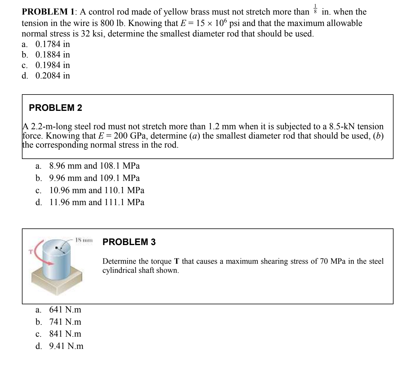 Solved PROBLEM 1: A control rod made of yellow brass must | Chegg.com