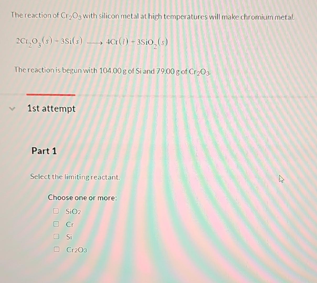 Solved Part 2: How many grams of the excess reactant are | Chegg.com