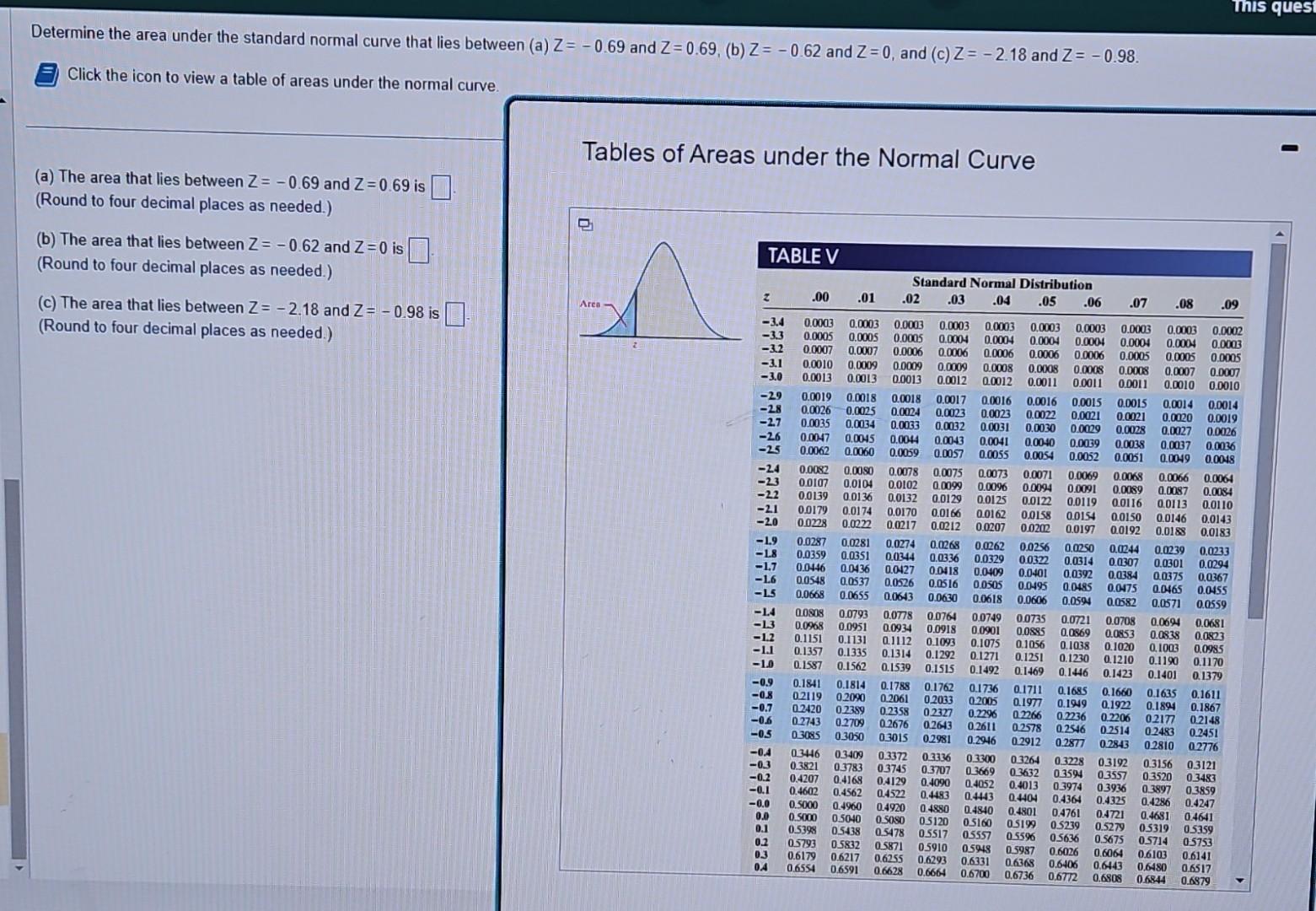 Solved Determine the area under the standard normal curve | Chegg.com