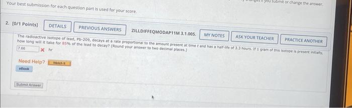 Solved The radioactive isotope of lead, Fb-209, decays at a | Chegg.com