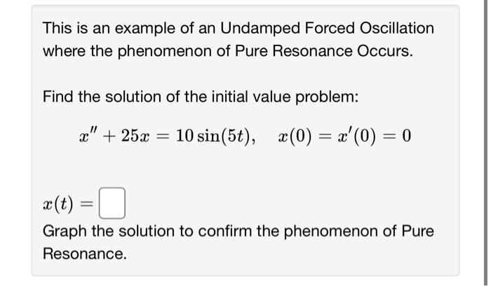 Solved This is an example of an Undamped Forced Oscillation | Chegg.com