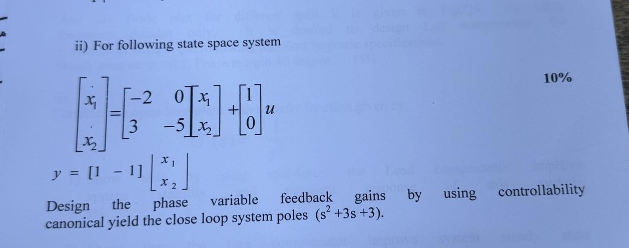 Solved ii) ﻿For following state space system | Chegg.com