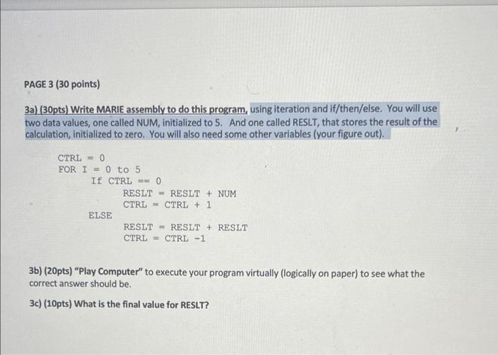 Solved 3a 30pts Write Marie Assembly To Do This Program