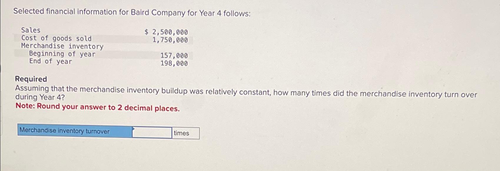 Solved Selected financial information for Baird Company for | Chegg.com
