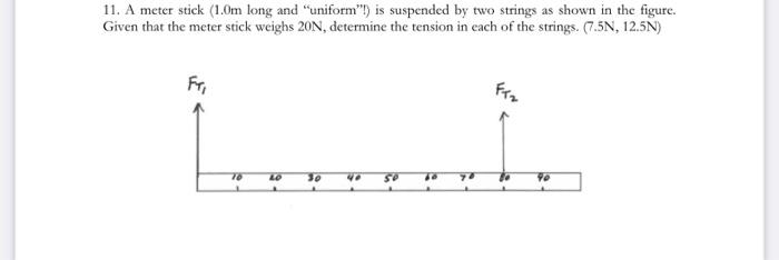 Solved 11. A meter stick ( 1.0 m long and "uniform"!) is | Chegg.com