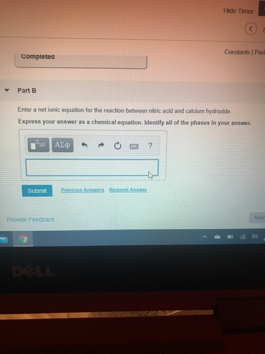 Solved Hide Timer Constants | Peri Completed Part B Enter a | Chegg.com
