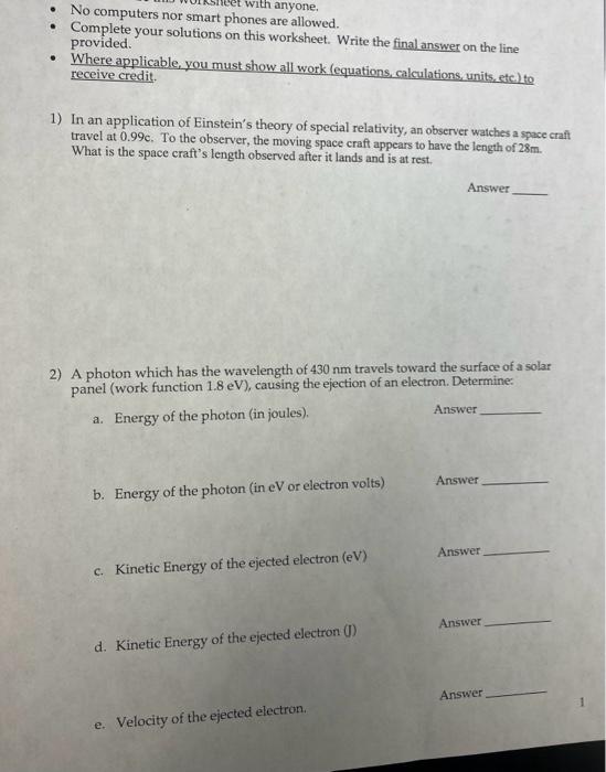Solved - No computers nor smart phones are allowed. - | Chegg.com