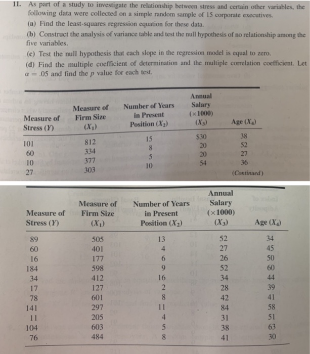 Solved 11. As part of a study to investigate the | Chegg.com