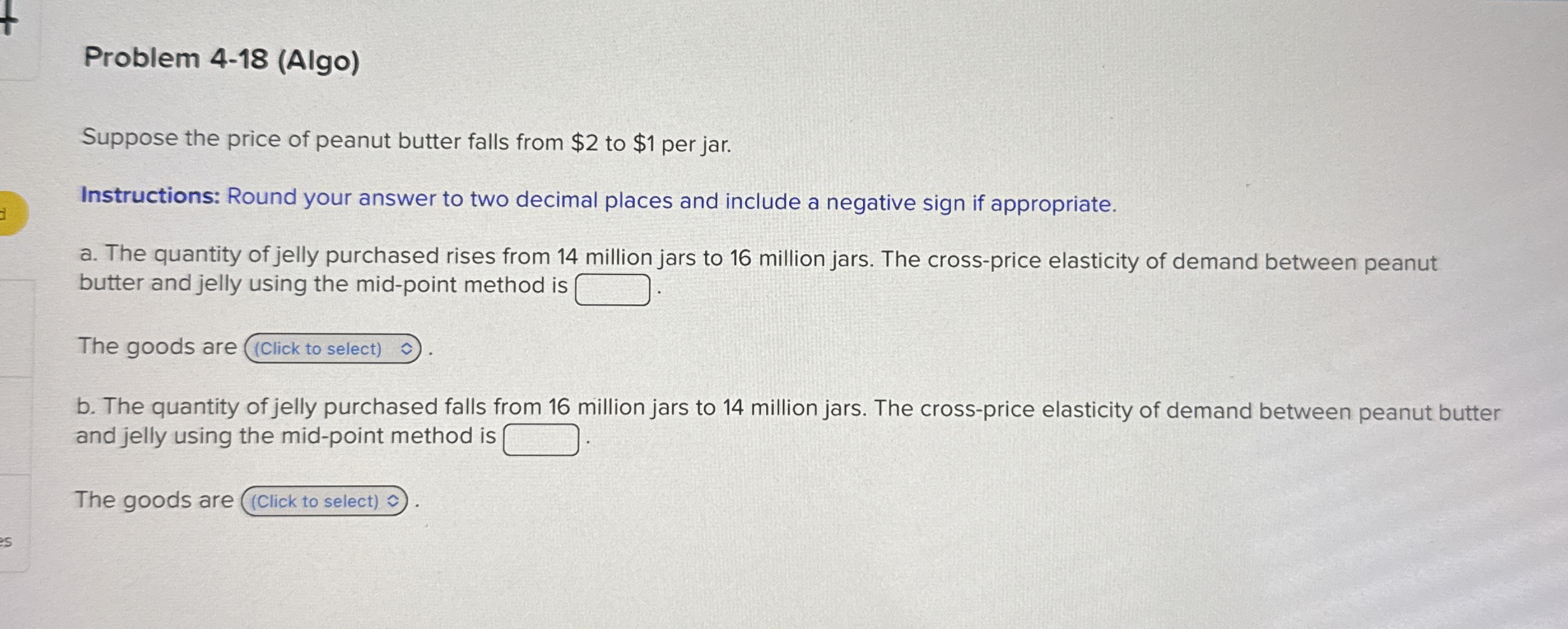 Solved Problem 4-18 (Algo)Suppose the price of peanut butter | Chegg.com
