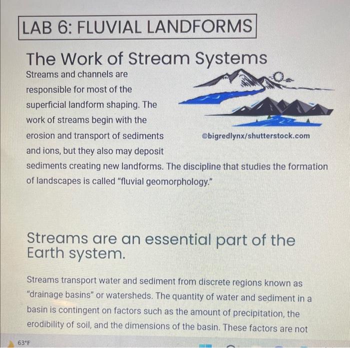Solved LAB 6: FLUVIAL LANDFORMS The Work of Stream Svstems | Chegg.com