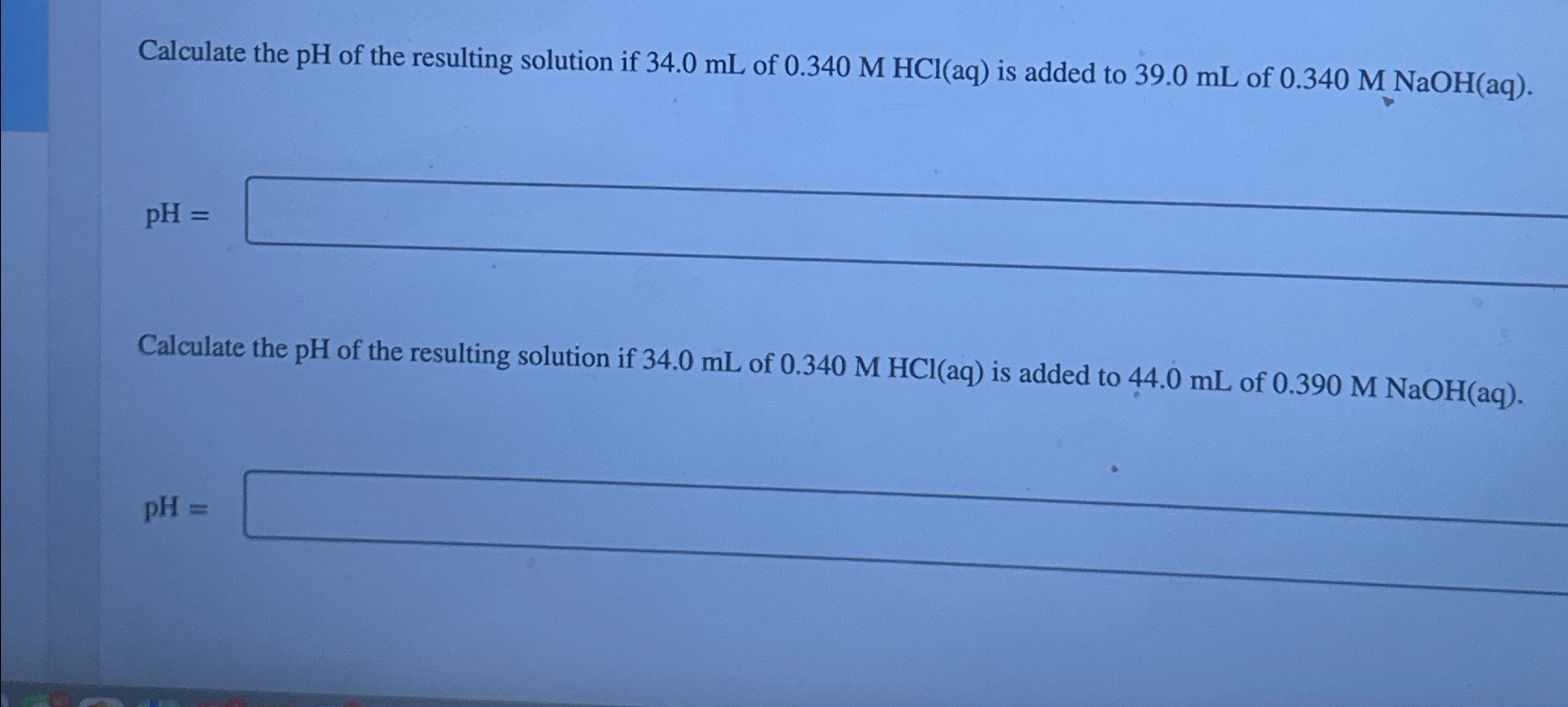 Solved Calculate the pH ﻿of the resulting solution if 34.0mL | Chegg.com