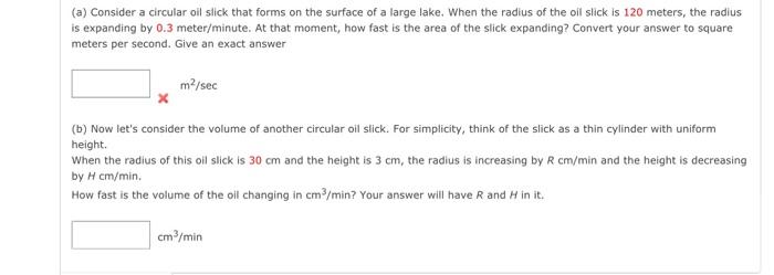 Solved (a) Consider a circular oil slick that forms on the | Chegg.com