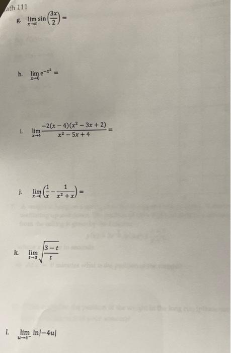 Solved g. limx→πsin(23x)= h. limx→0e−x2= 1. | Chegg.com